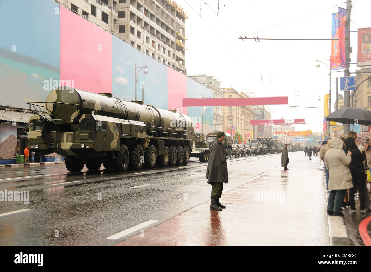 Modern ballistic nuclear rockets on rehearsal of military parade in ...