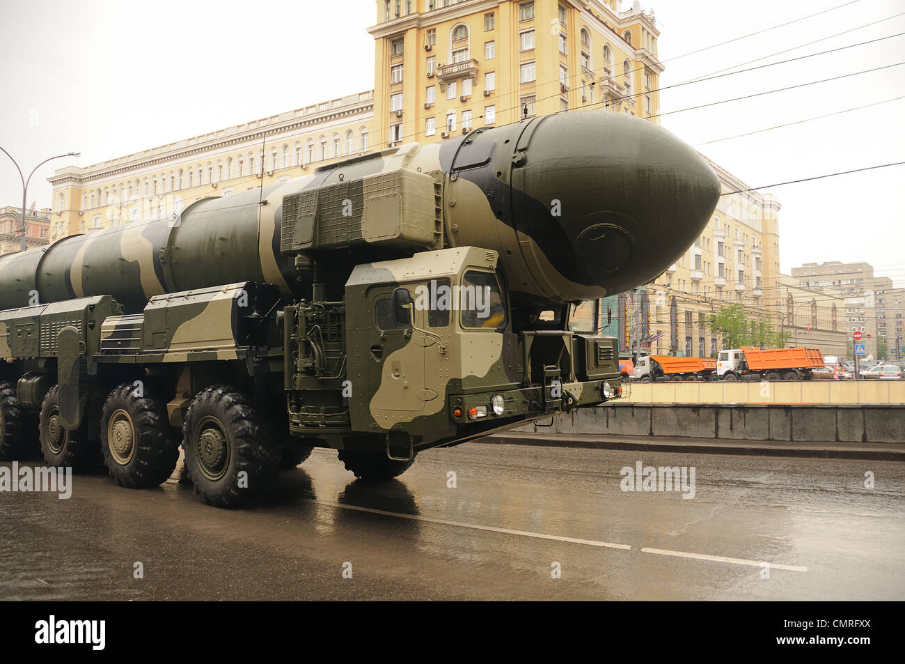 Modern ballistic nuclear rockets on rehearsal of military parade in ...