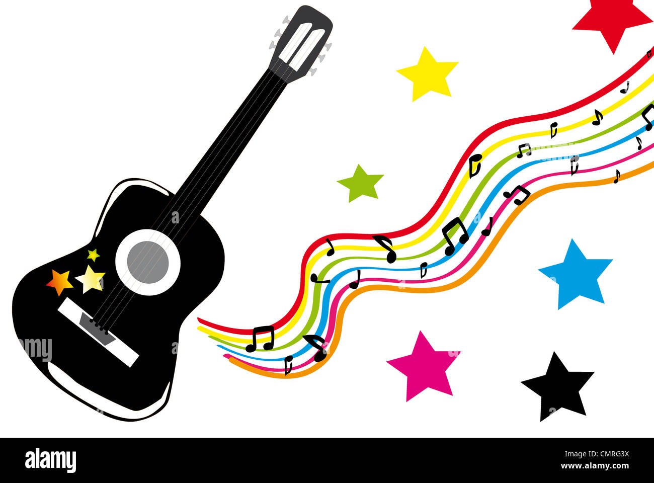 Playing black guitar with many color stars Stock Photo - Alamy
