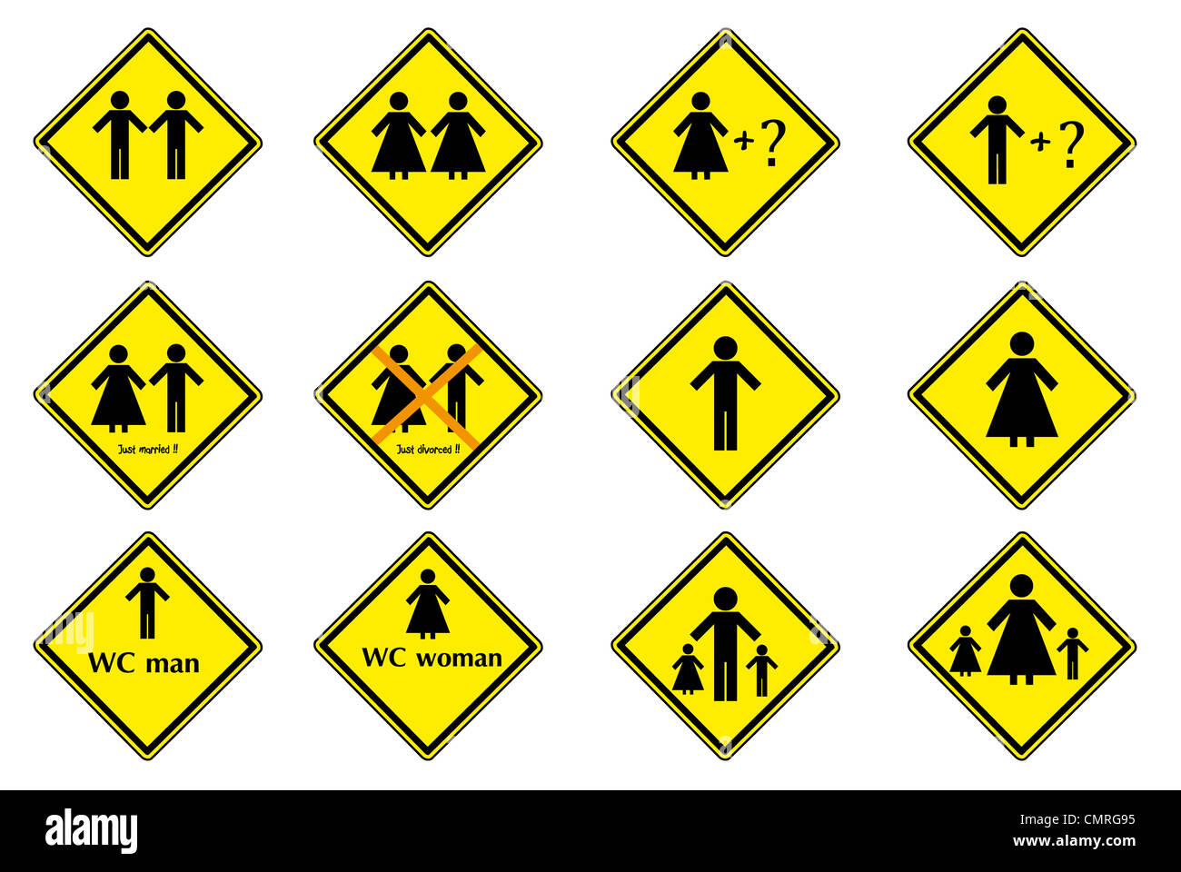 Illustration image of yellow marks with man and female in different ...