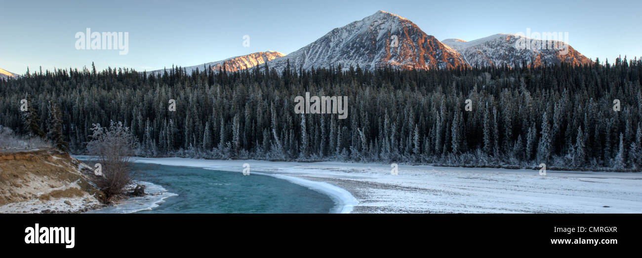 Takhini River in late fall with Mount Vanier in background, Kusawa Lake ...