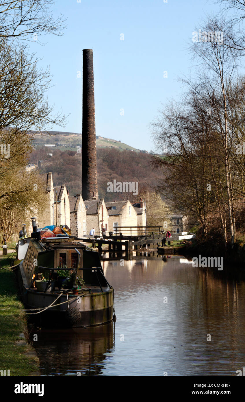 The Rochdale canal at Hebden Bridge in West Yorkshire, England Stock ...