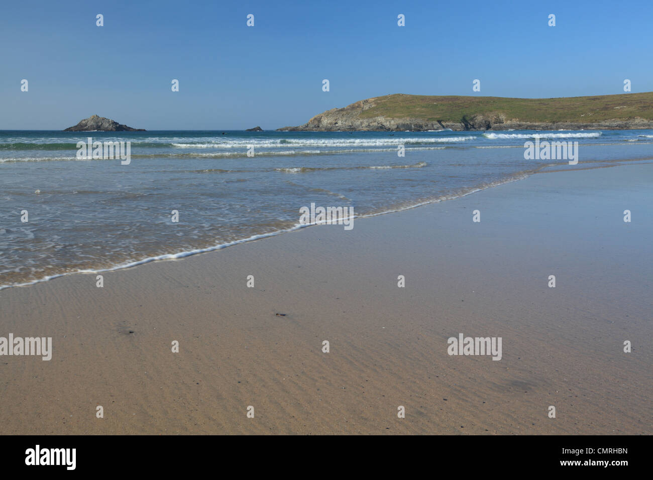 Crantock Beach, view towards Newquay, North Cornwall, England, UK Stock ...