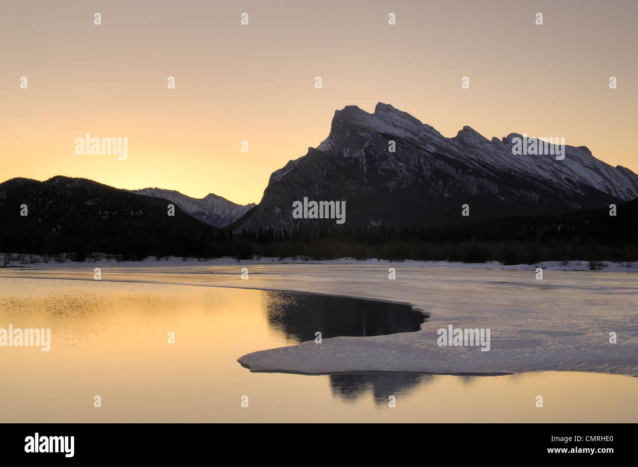 Mount Rundle and Vermillion Lakes in March, Banff National Park ...