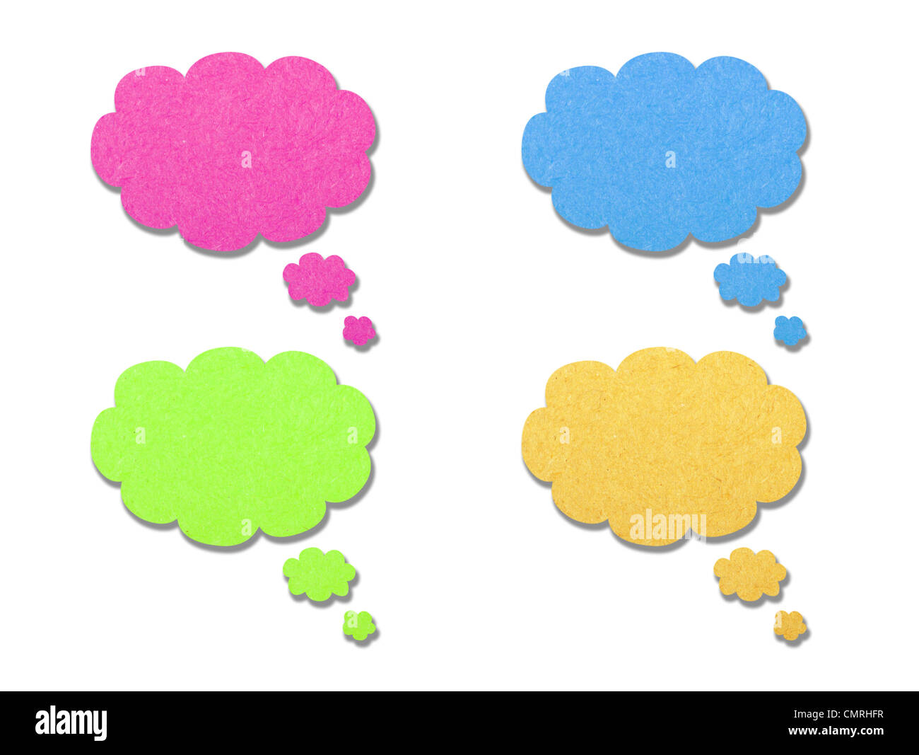 Thoughts form of clouds, from the old paper; isolated on white ...