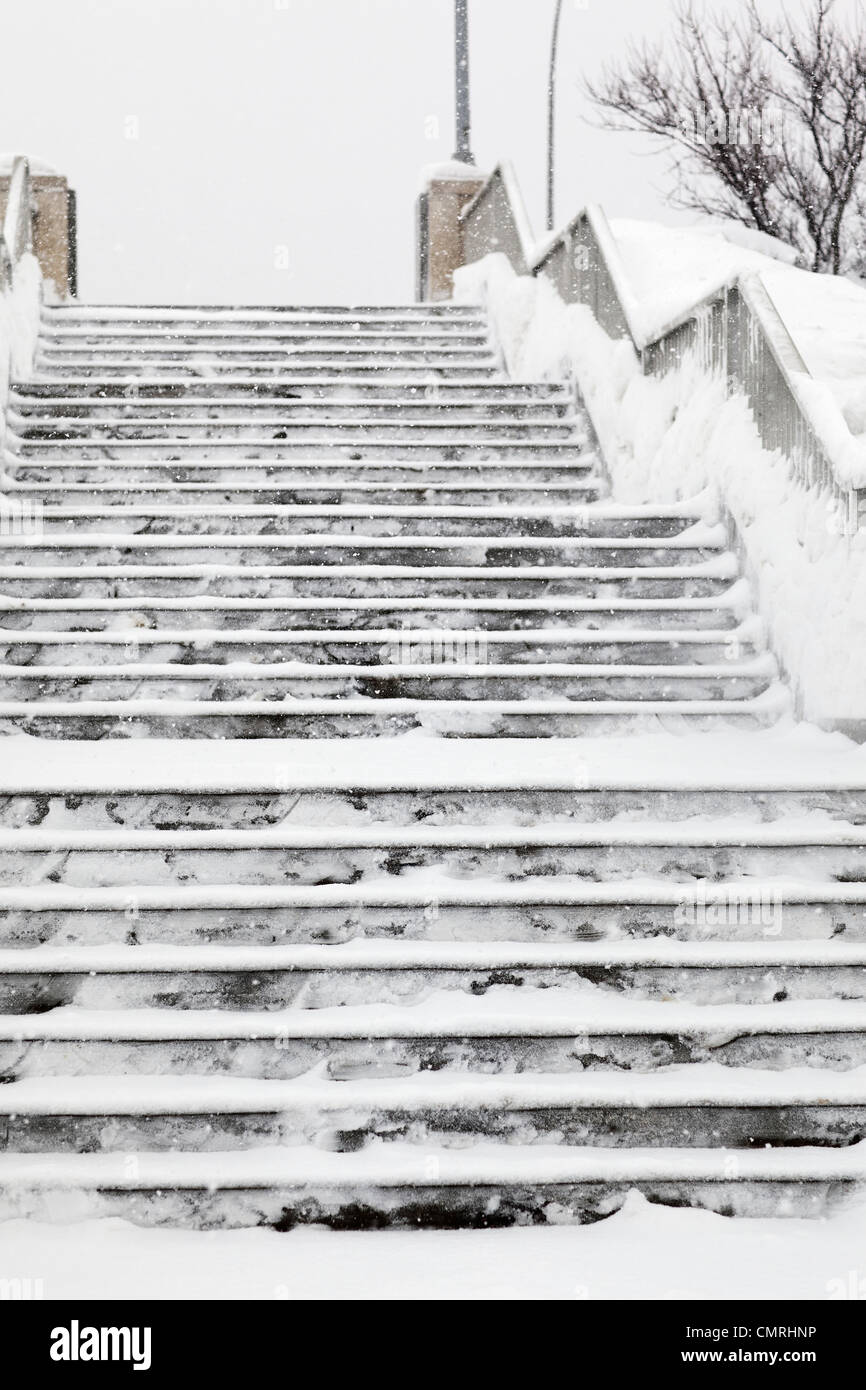 Outdoor stairs covered in snow, Winnipeg, Manitoba, Canada Stock Photo ...