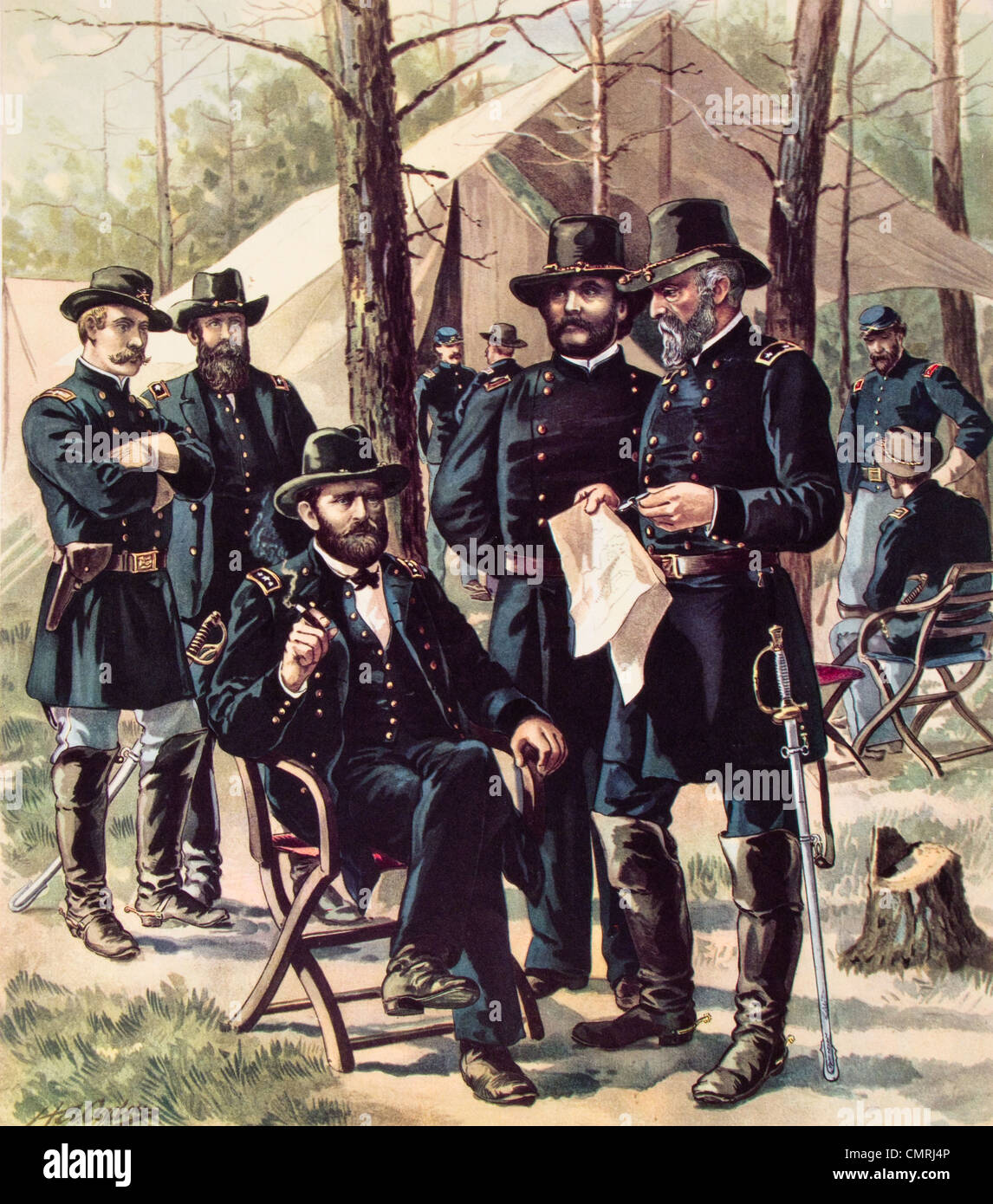 1860s 1864 AMERICAN CIVIL WAR GENERAL ULYSSES GRANT SEATED IN FRONT OF ...