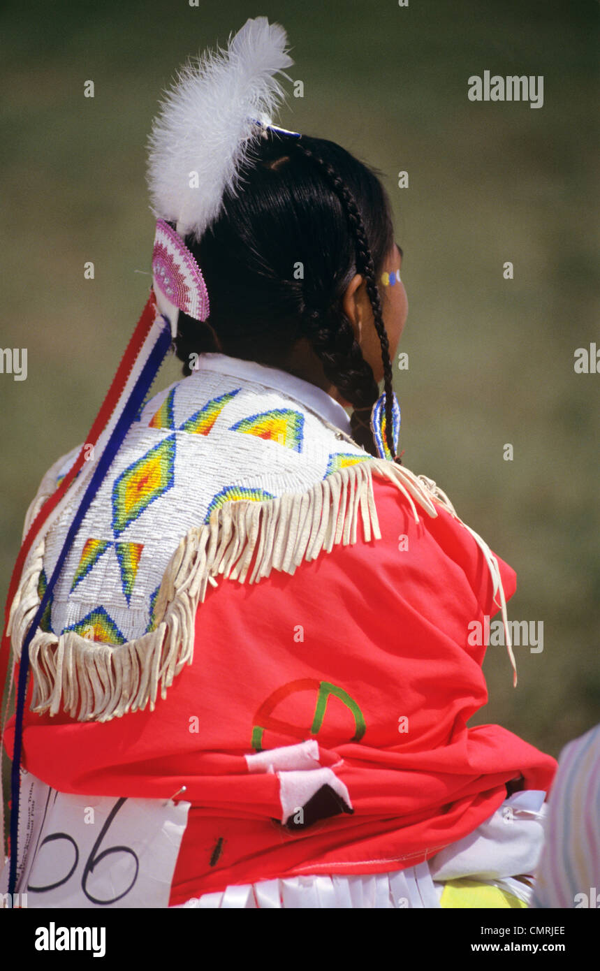 1990s BACK VIEW NATIVE AMERICAN WOMAN DANCE COMPETITOR AT RODEO SOUTH ...