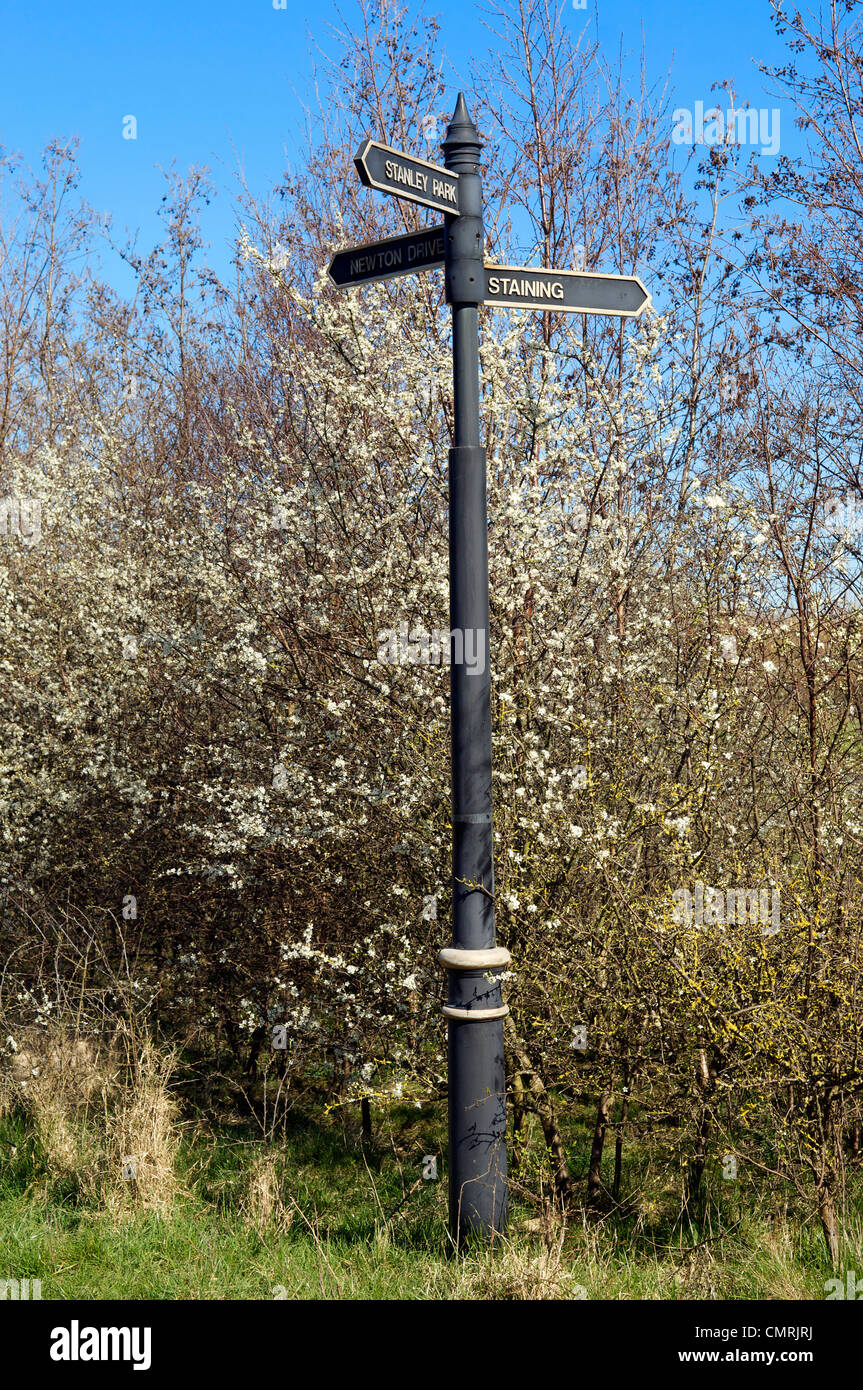 Sign post against spring blossoms Stock Photo - Alamy