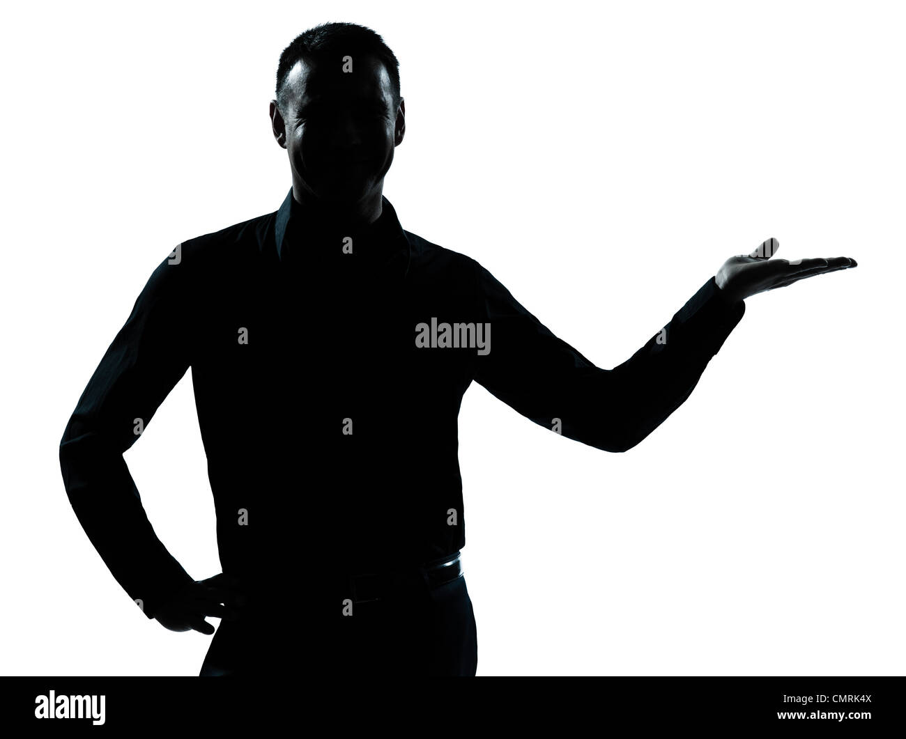 one caucasian business man hand open portrait silhouette in studio ...