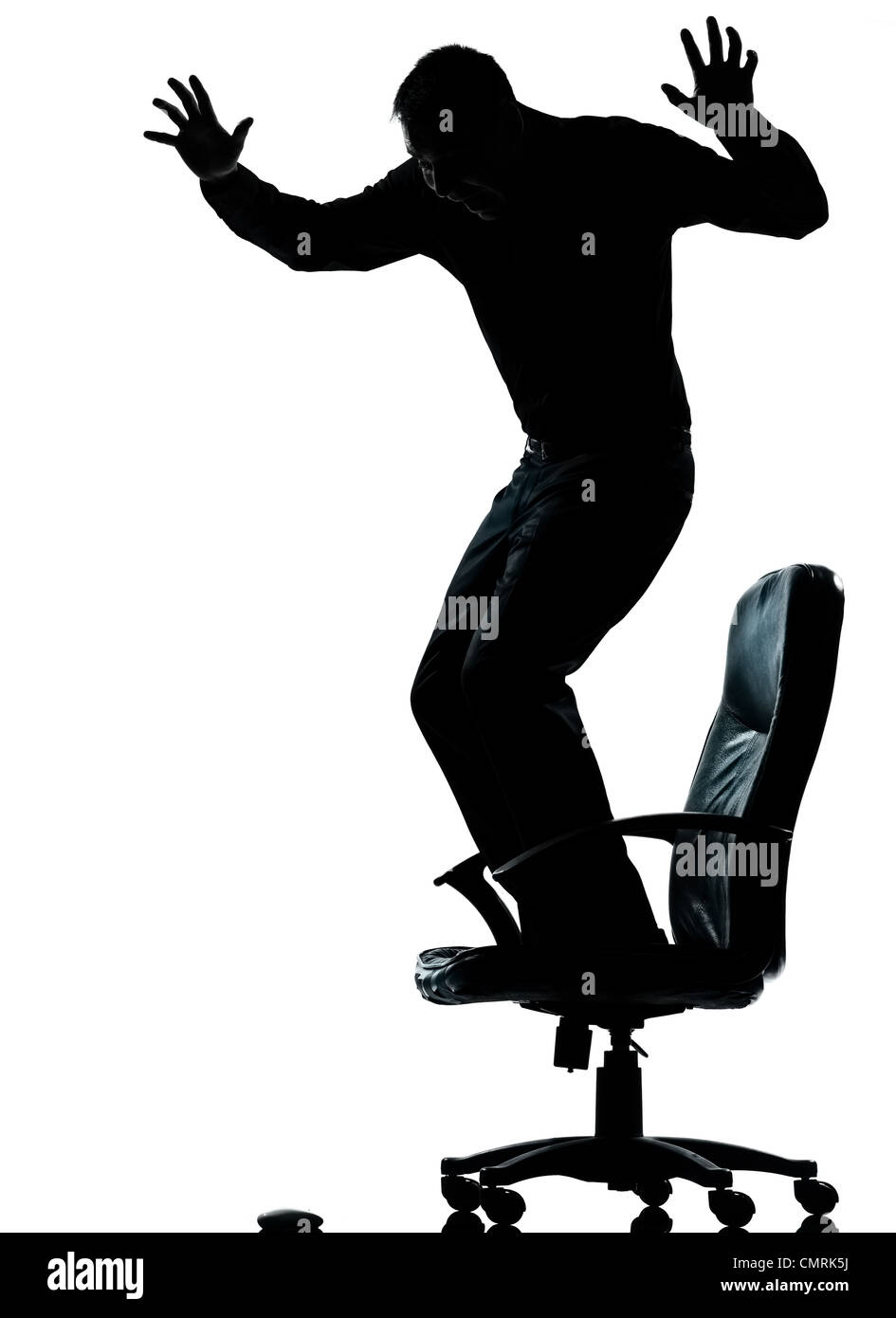 one caucasian business man afraid of computer mouse silhouette Full ...