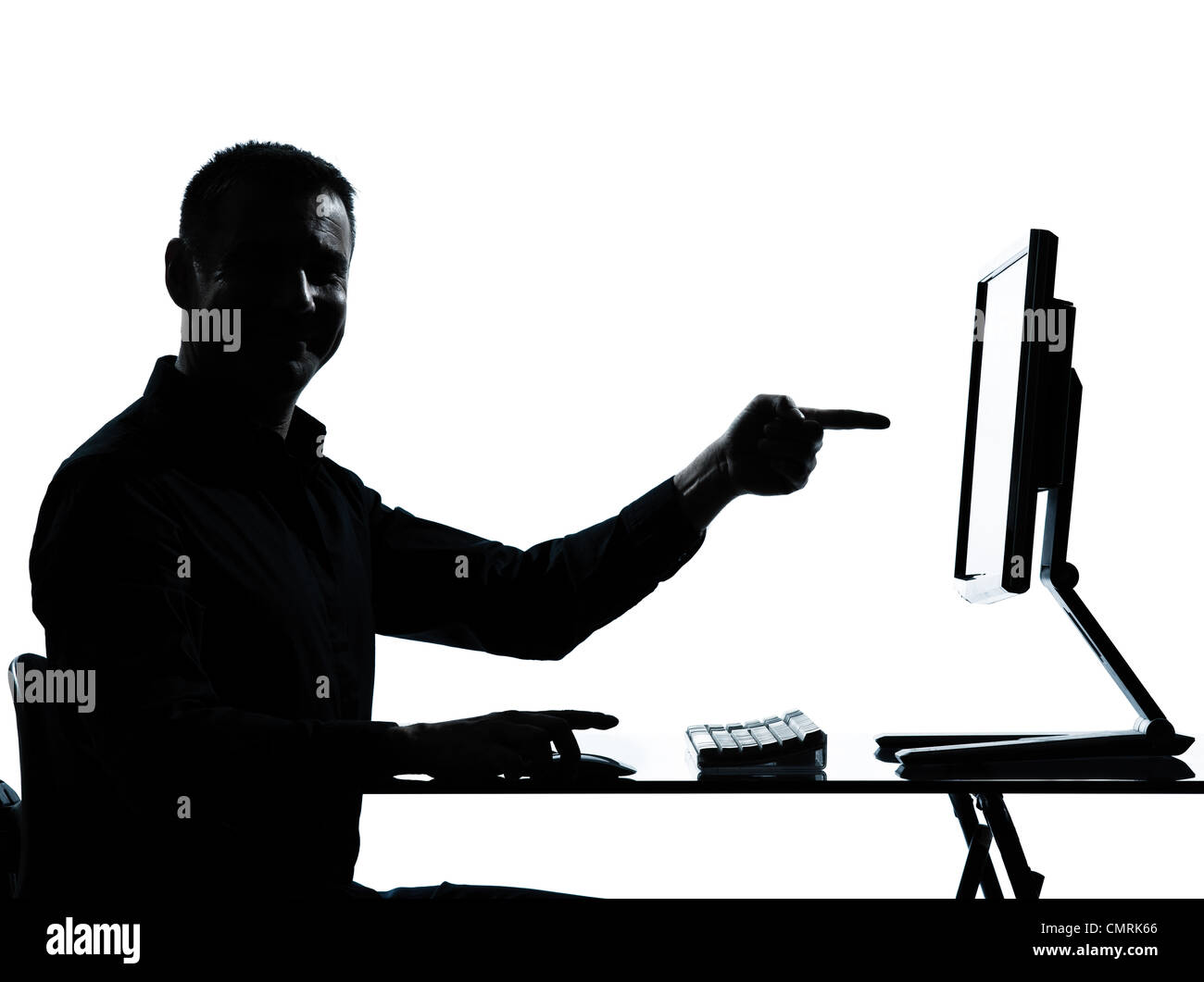 one caucasian business man pointing gesture computer computing ...