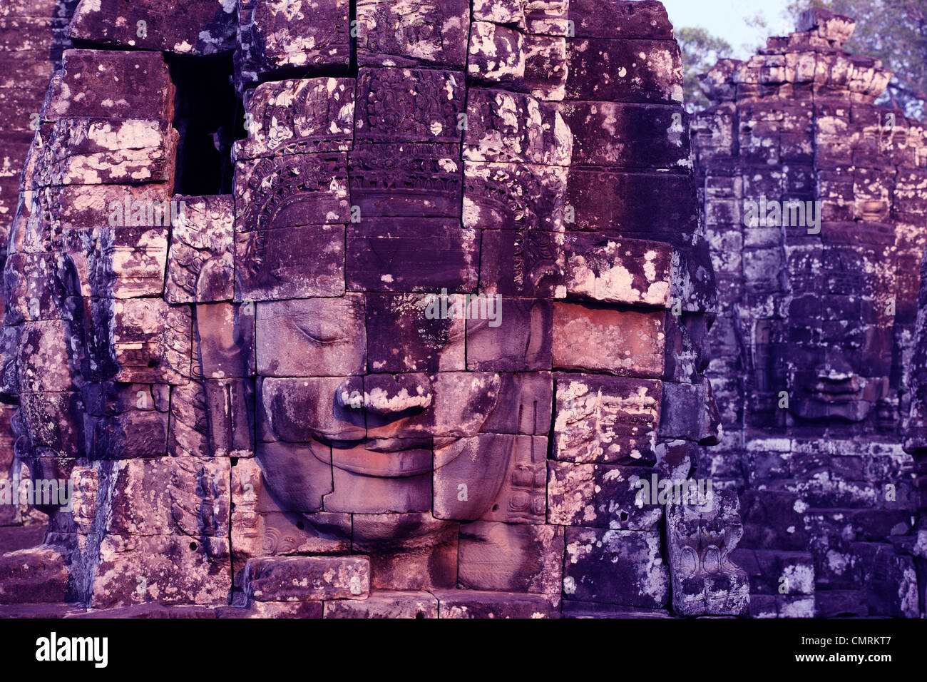 Face tower in The Bayon of Angkor Thom. Angkor, Siem Reap, Cambodia ...