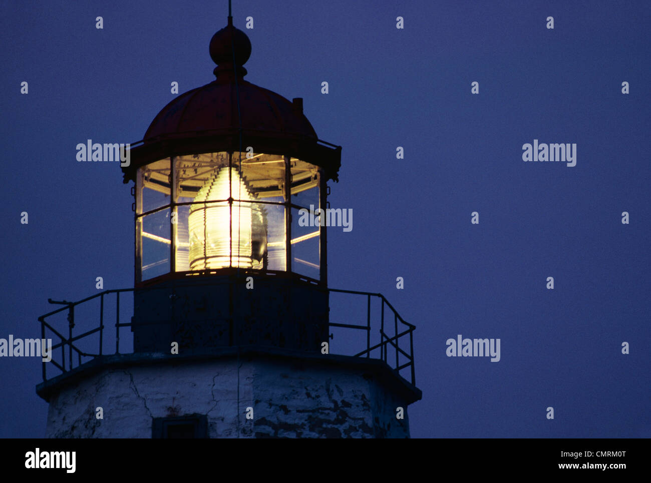CLOSE-UP OF LENS ROOM AND TOP OF LIGHTHOUSE TOWER SANDY HOOK NEW JERSEY ...