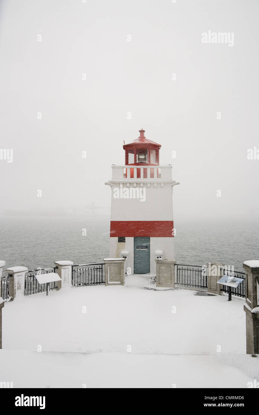 Snowy Lighthouse, Stanley Park, Vancouver, British Columbia Stock Photo ...