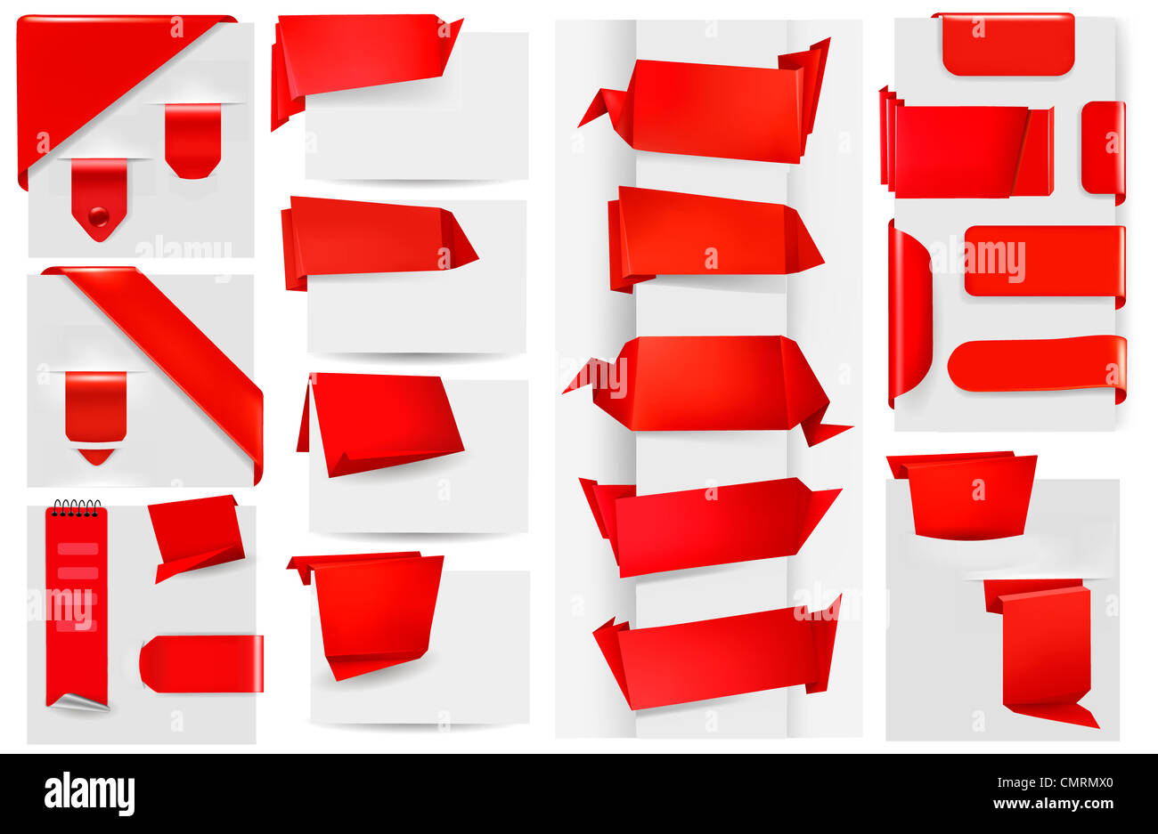 Big collection of red origami paper banners and stickers Stock Photo ...