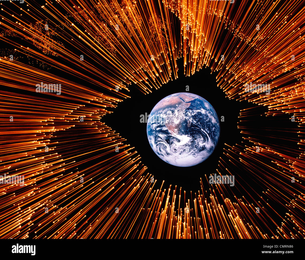 EARTH SURROUNDED BY GOLDEN LIGHTS STARS SPACE Stock Photo - Alamy