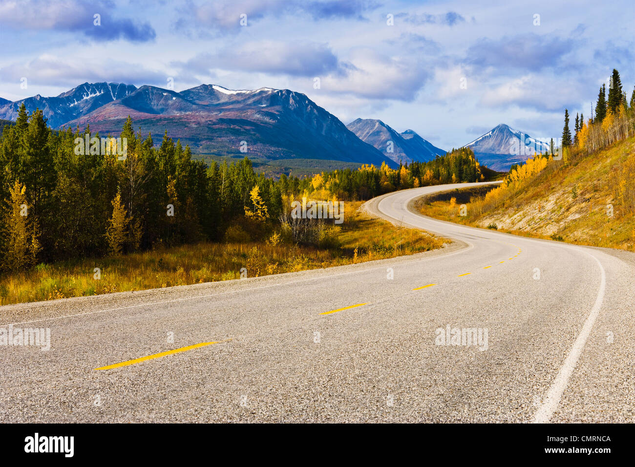Alaska Highway and mountain landscape, Yukon Stock Photo - Alamy