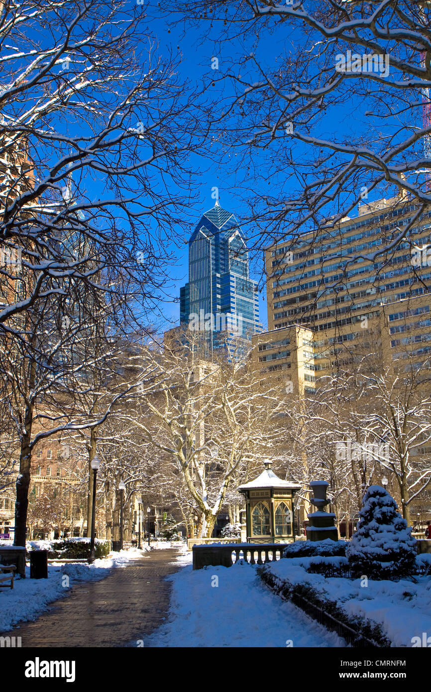 TWO LIBERTY PLACE FROM SNOWY WINTER RITTENHOUSE SQUARE PARK ...