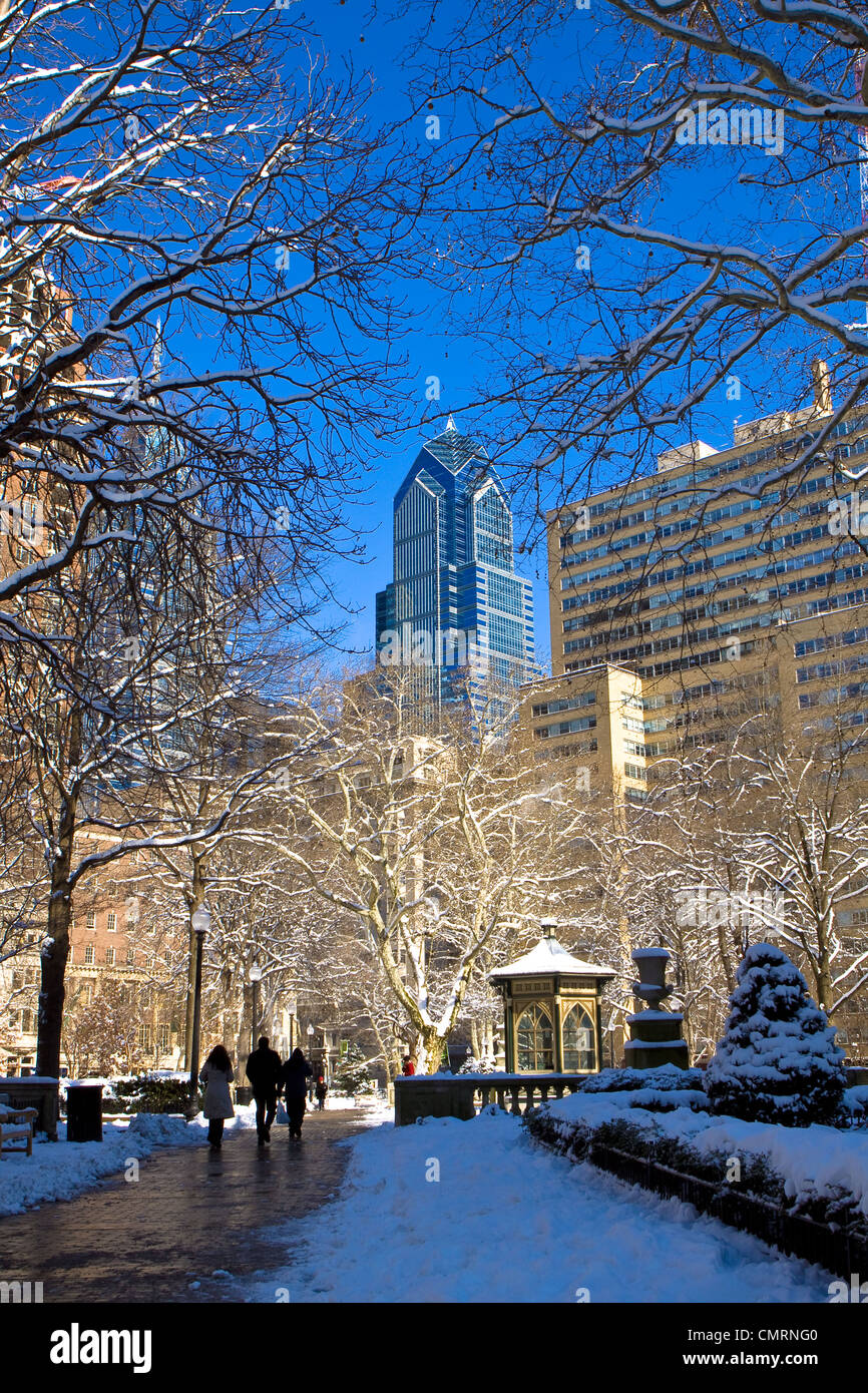 TWO LIBERTY PLACE FROM SNOWY WINTER RITTENHOUSE SQUARE PARK ...