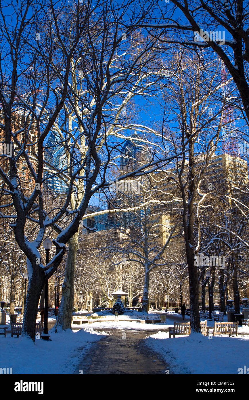 WINTER SCENE SNOW COVERED RITTEHHOUSE SQUARE PARK PHILADELPHIA ...