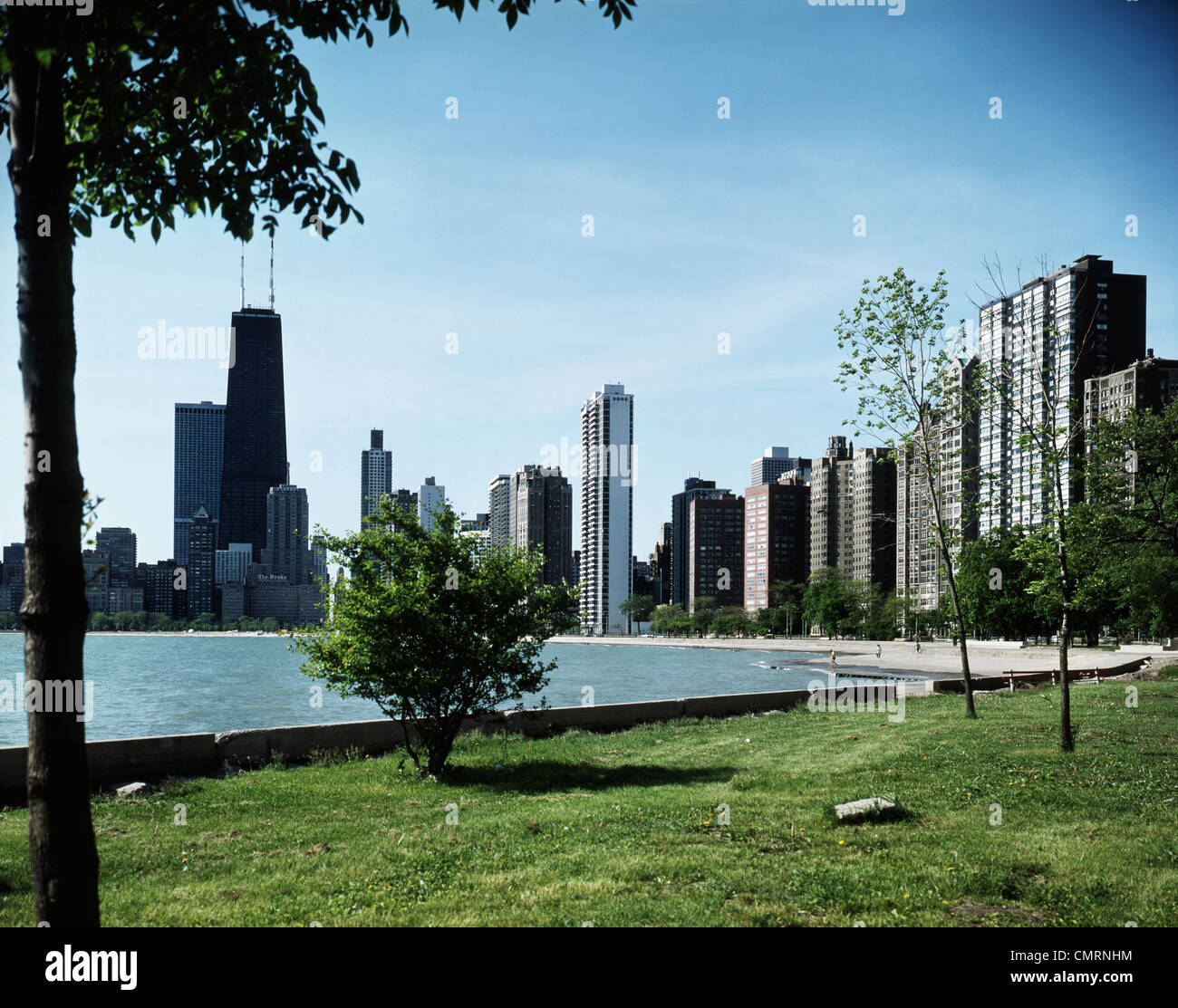 1970s CHICAGO SKYLINE NORTH LAKESHORE DRIVE SPRING SUMMER Stock Photo ...