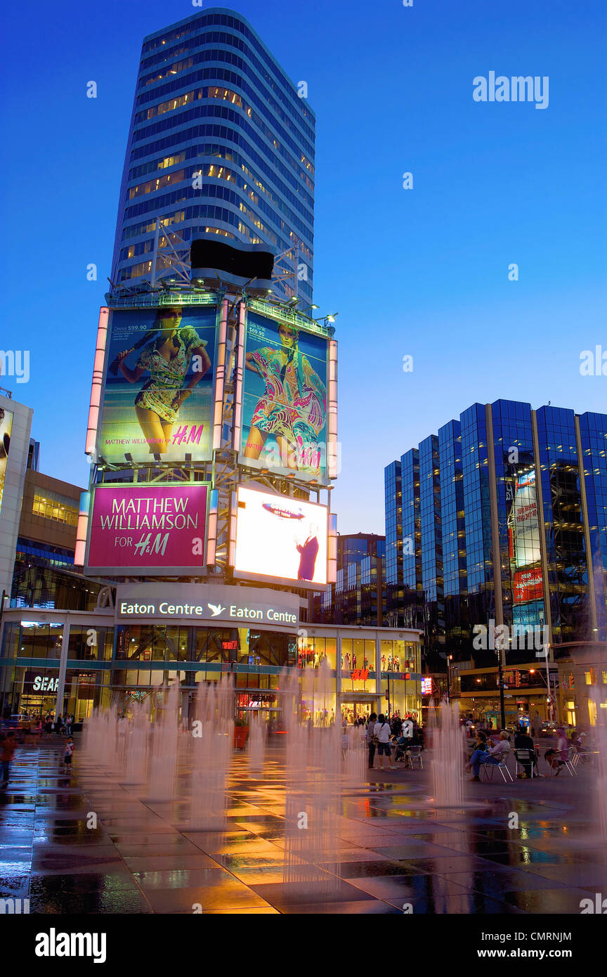 View of Dundas Square fountain and Eaton Centre, Toronto, Ontario Stock ...