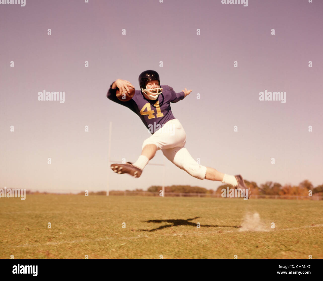 1960 1960s JUMPING RUNNING FOOTBALL PLAYER QUARTERBACK UNIFORM HELMET ...