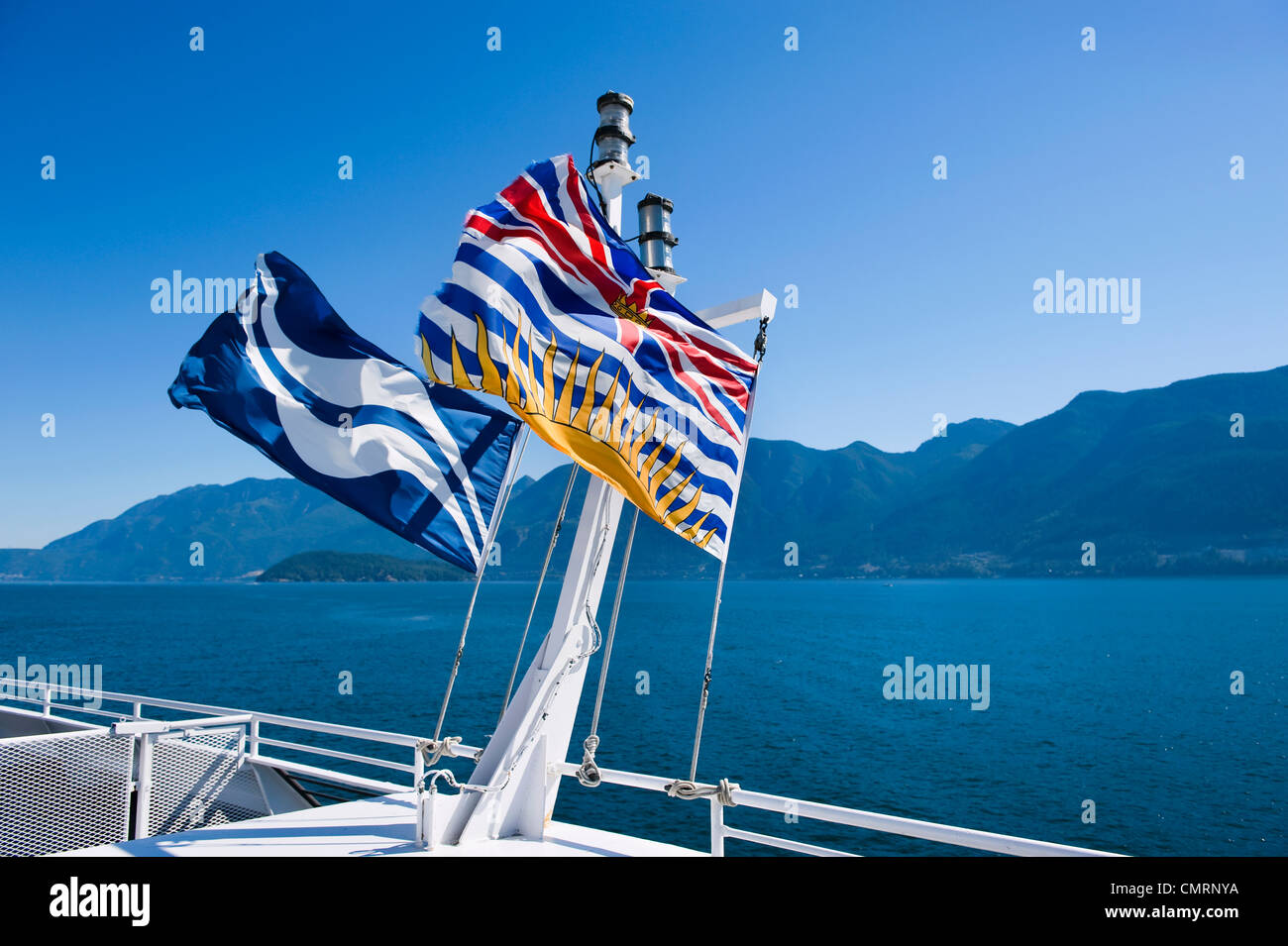Provincial and BC Ferries flags on ferry to Bowen Island Vancouver ...