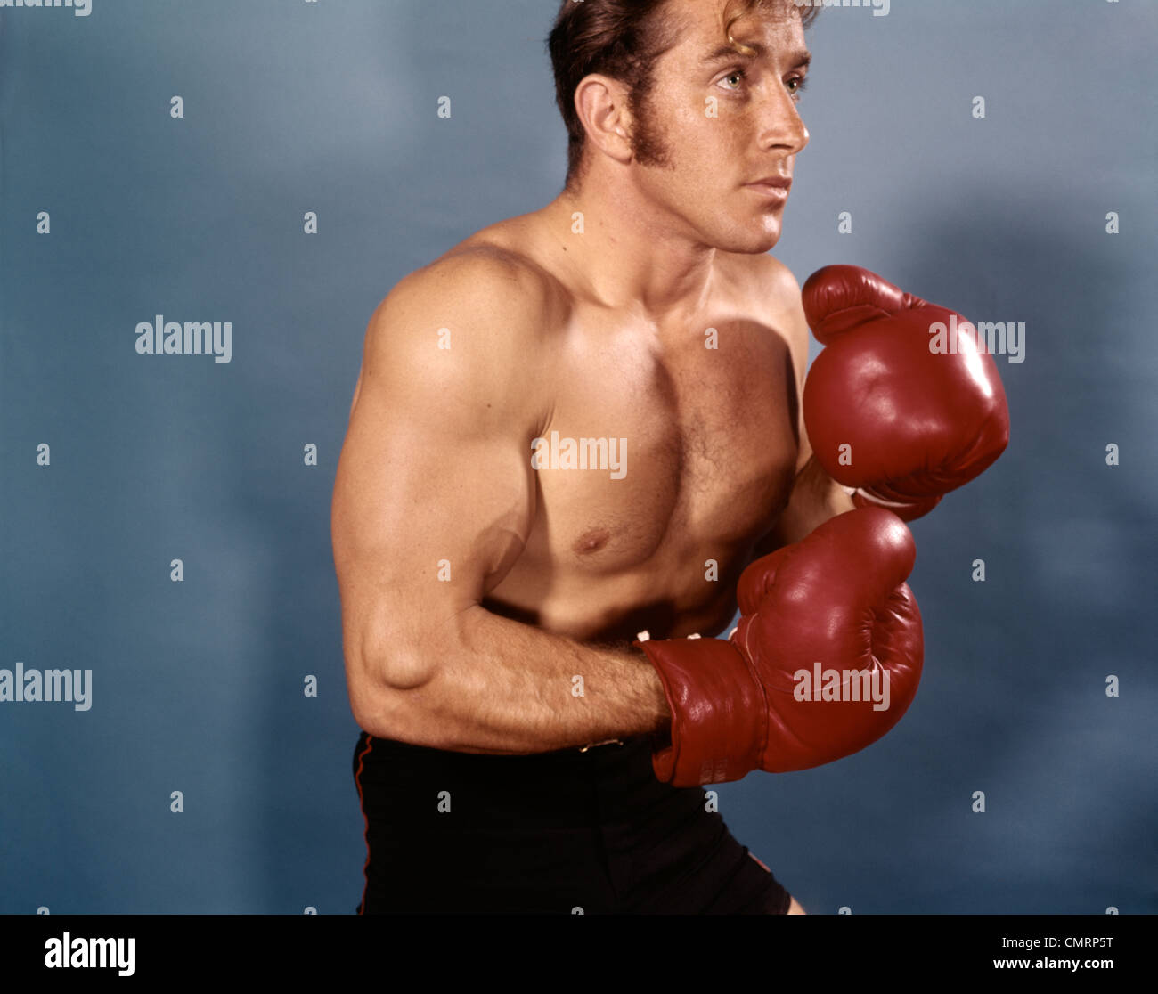 1960s 1970s HEAD CHEST MAN BOXER PROFILE RED BOXING GLOVES RETRO Stock ...