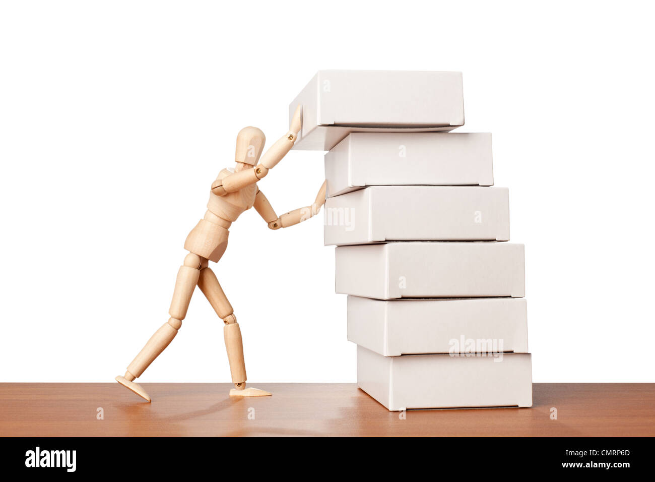 Figurine stacking a stack of white boxes Stock Photo - Alamy