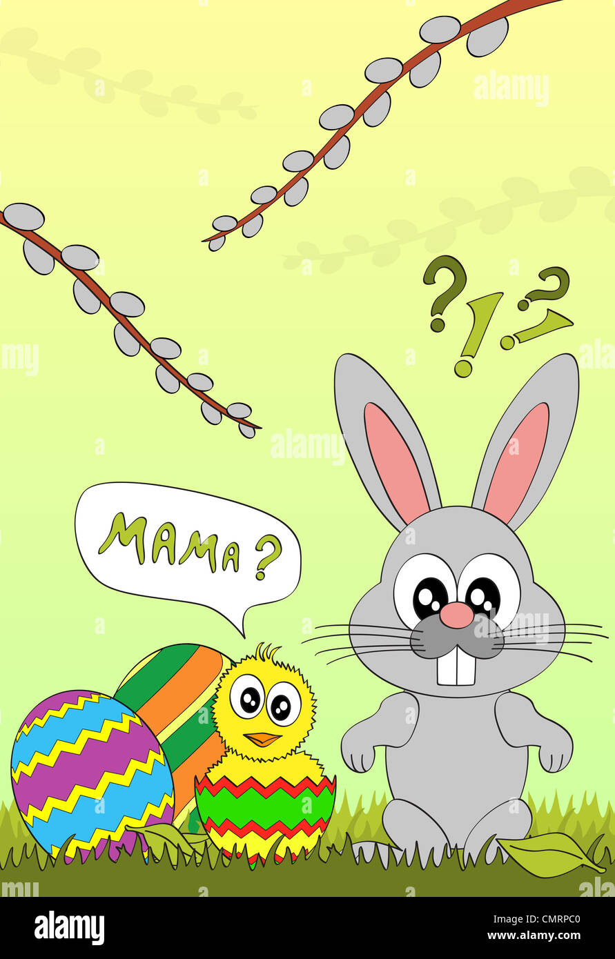 Easter bunny and chicken vector illustration Stock Photo - Alamy