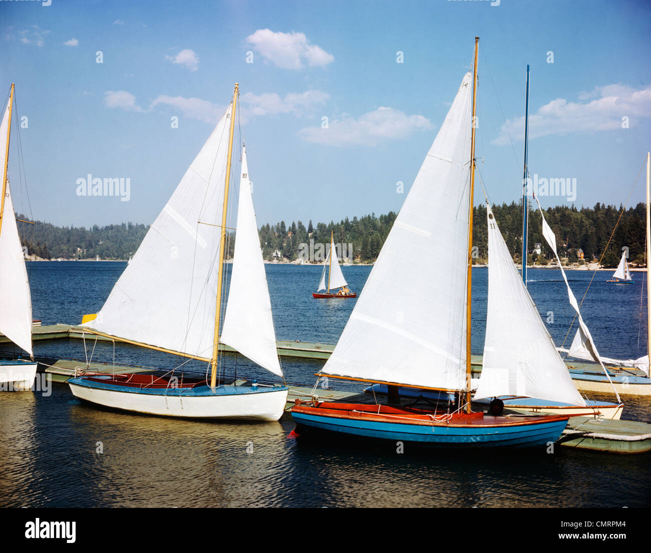 1960 1960s WOODEN SAIL BOATS YACHTING AT DOCK LAKE ARROWHEAD CA SAILING ...