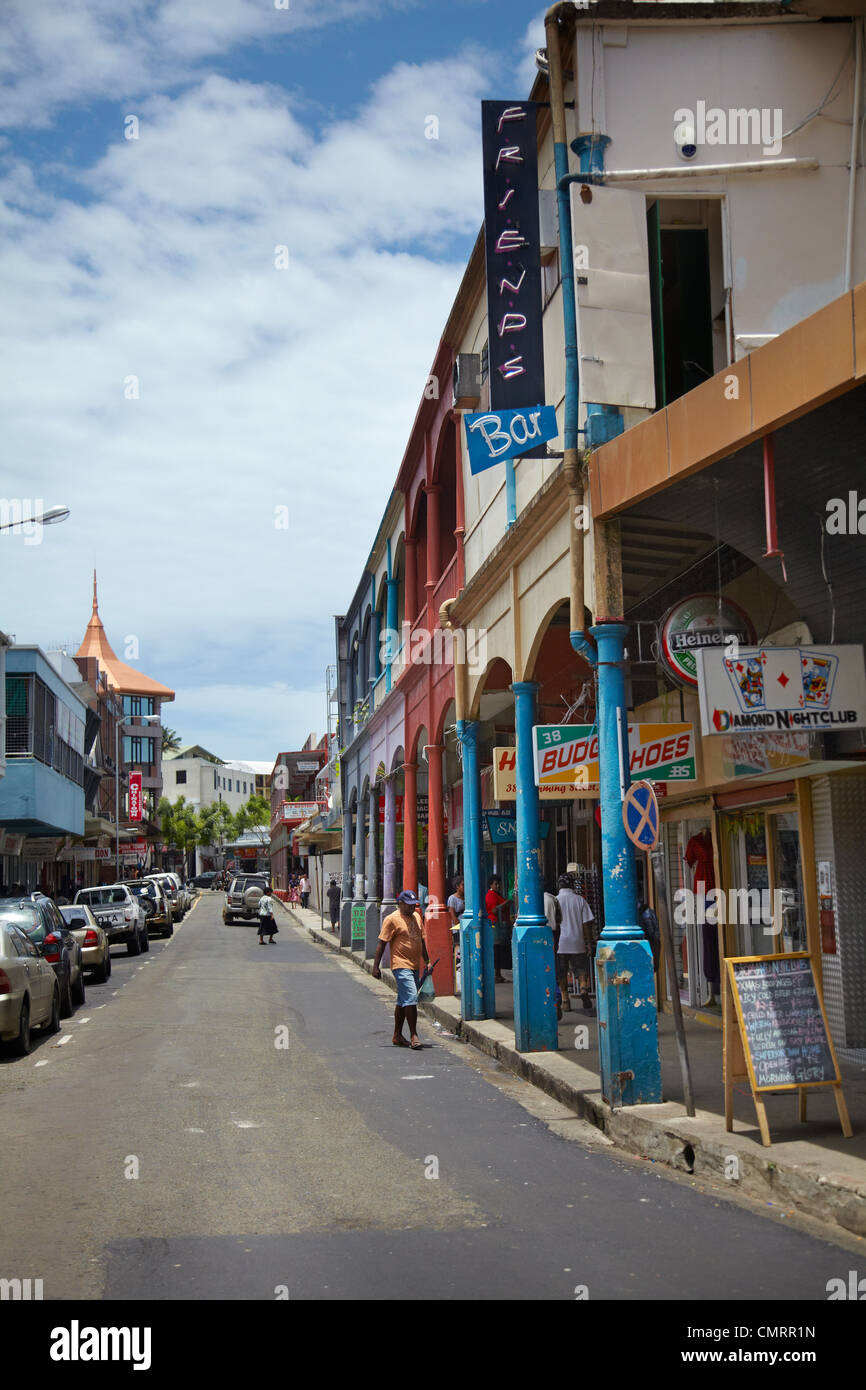 Shops in colonial era buildings in Cumming Street, Suva, Viti Levu ...