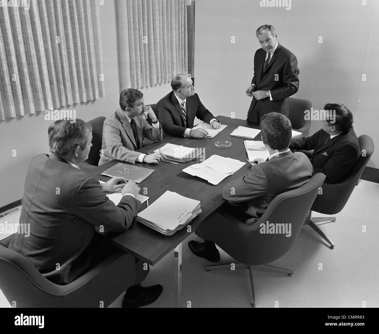 1960s 6 EXECUTIVE BUSINESSMEN AROUND CONFERENCE TABLE BOARD MEETING ...