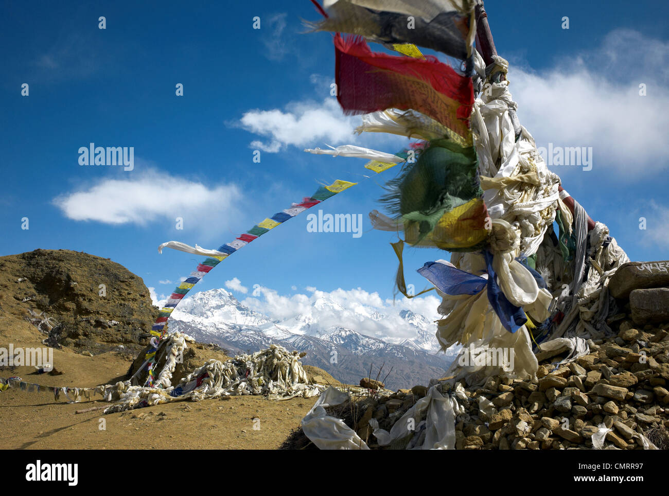 Buddhist prayer flags blowing hi-res stock photography and images - Alamy