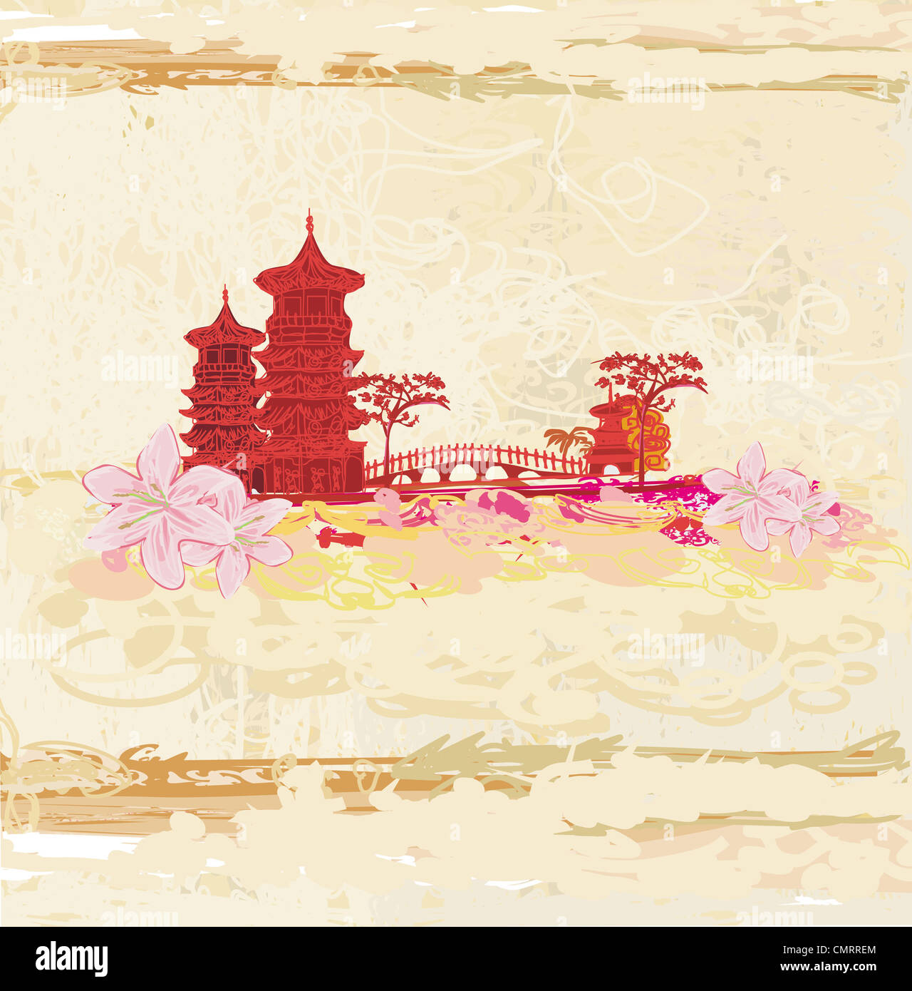 old paper with Asian Landscape Stock Photo - Alamy