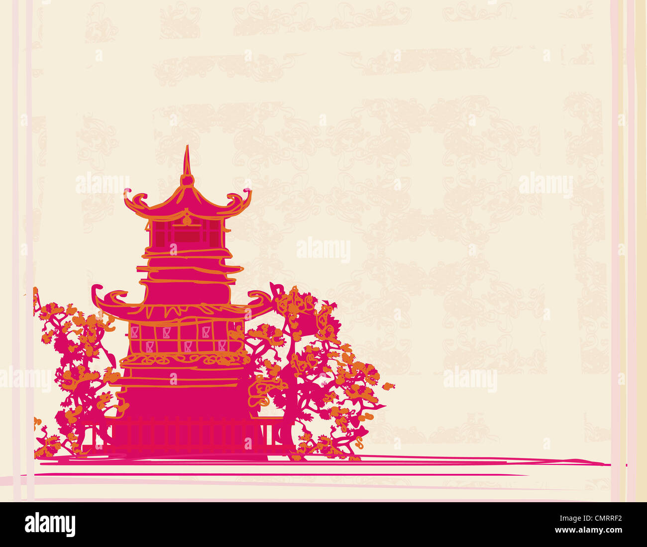 old paper with Asian Landscape Stock Photo - Alamy