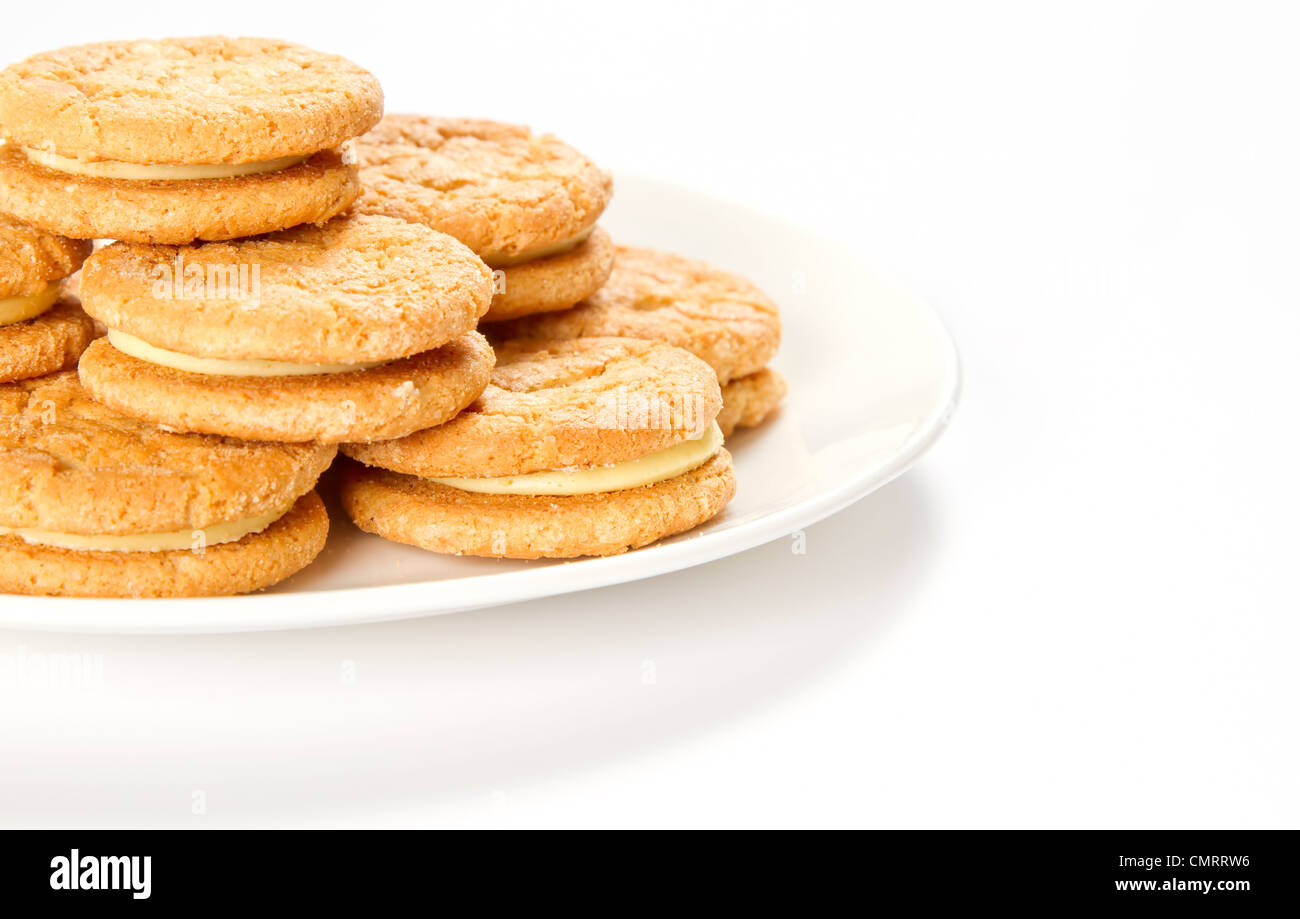 Plate of cream biscuits Stock Photo - Alamy