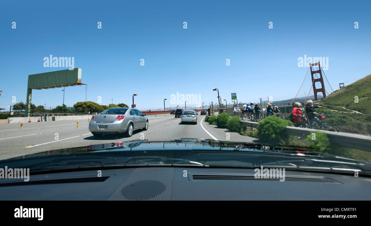 Driving over Golden Gate Bridge from Marin County California Pacific ...