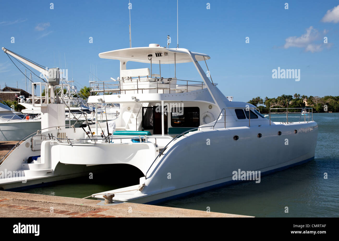 White catamaran in the Atlantic ocean port Stock Photo - Alamy