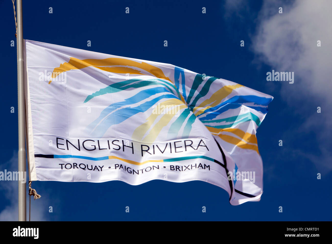 UK, England, Devon, Torquay, Goodrington Sands, English Riviera flag ...
