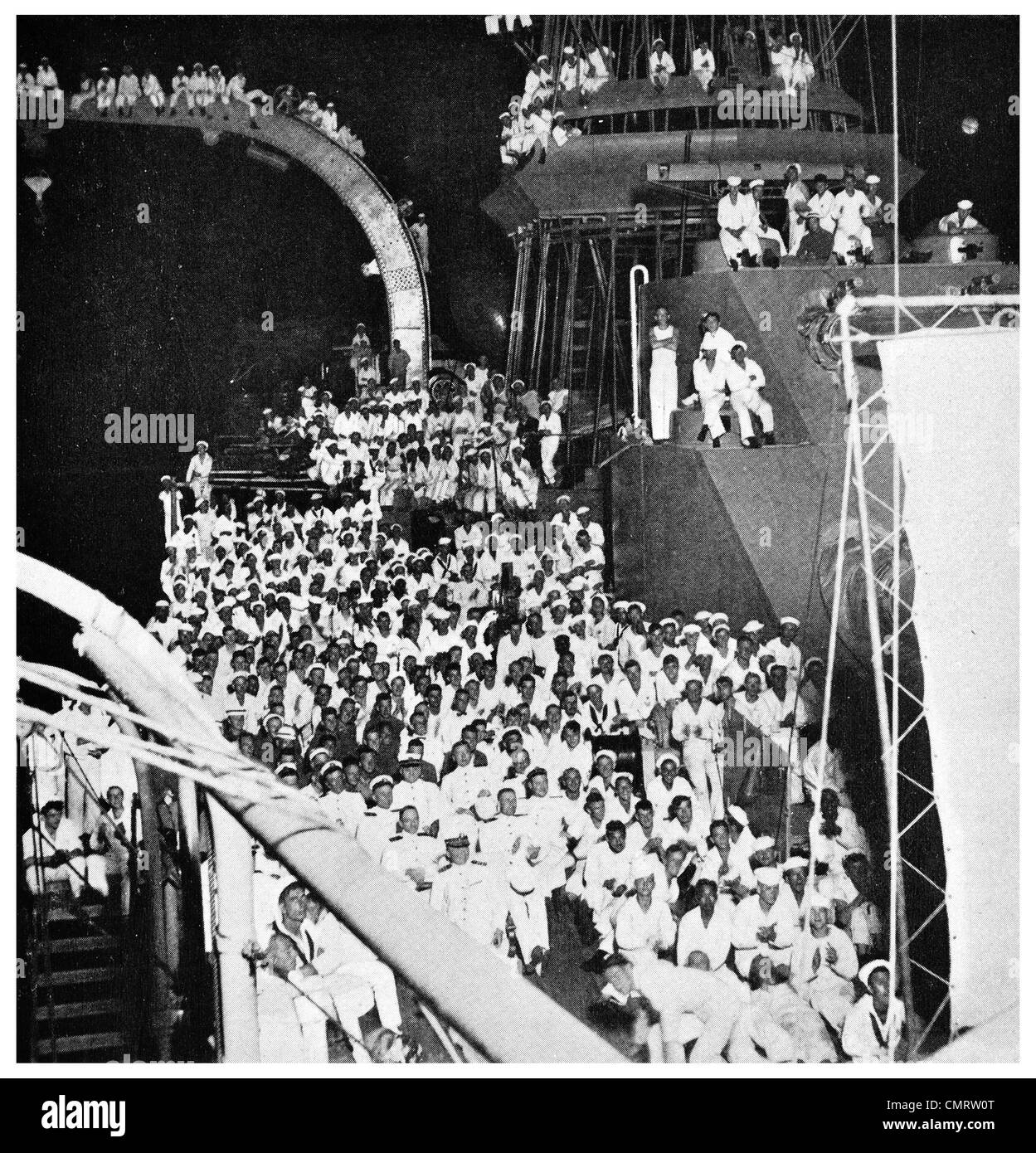 1918 Movie film night on a batteship motion picture screen warship ...