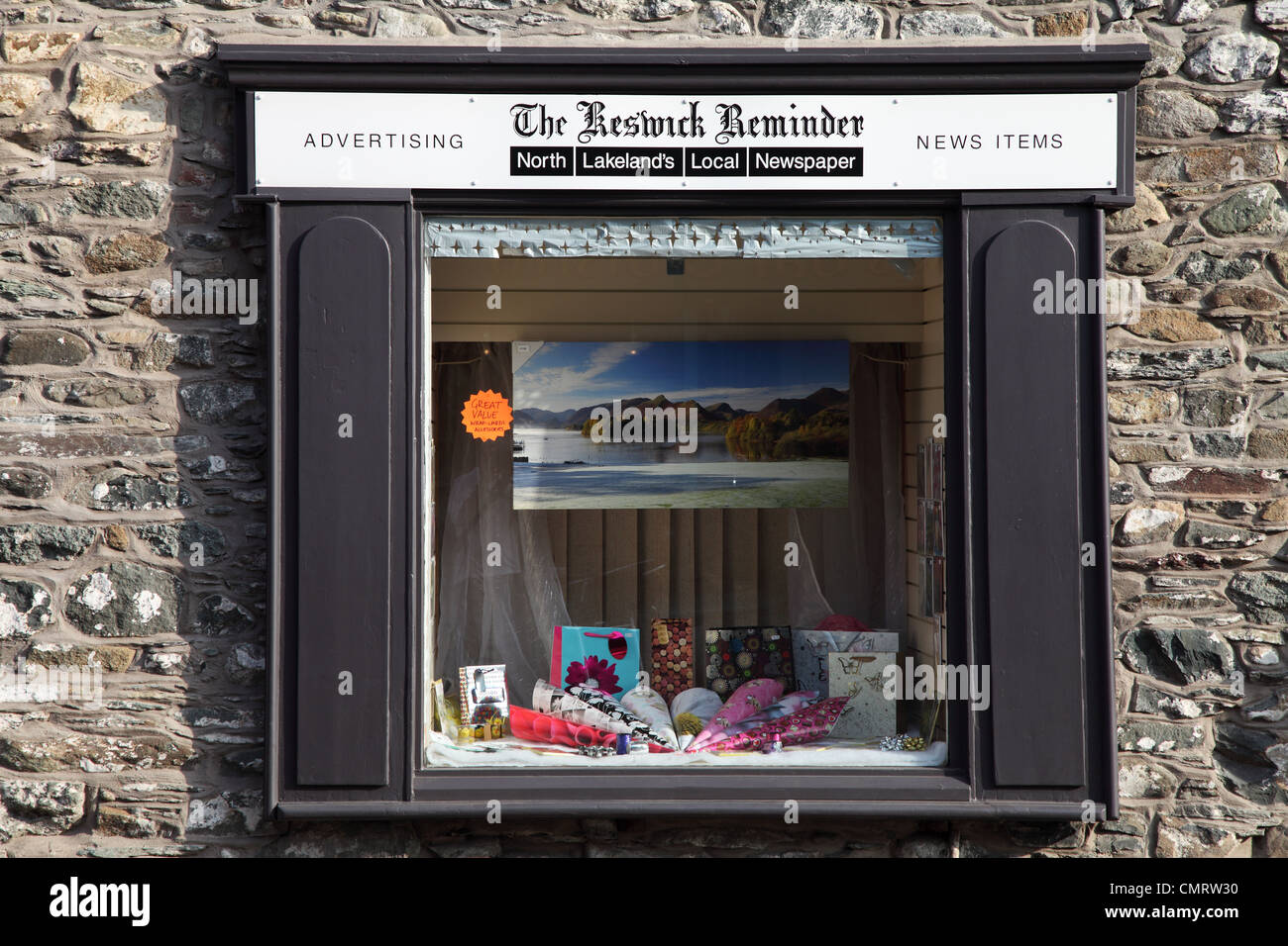 Shop window display of the local newspaper, The Keswick Reminder ...