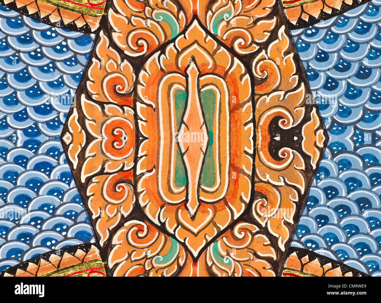 Vintage traditional Thai style art painting on temple for background ...