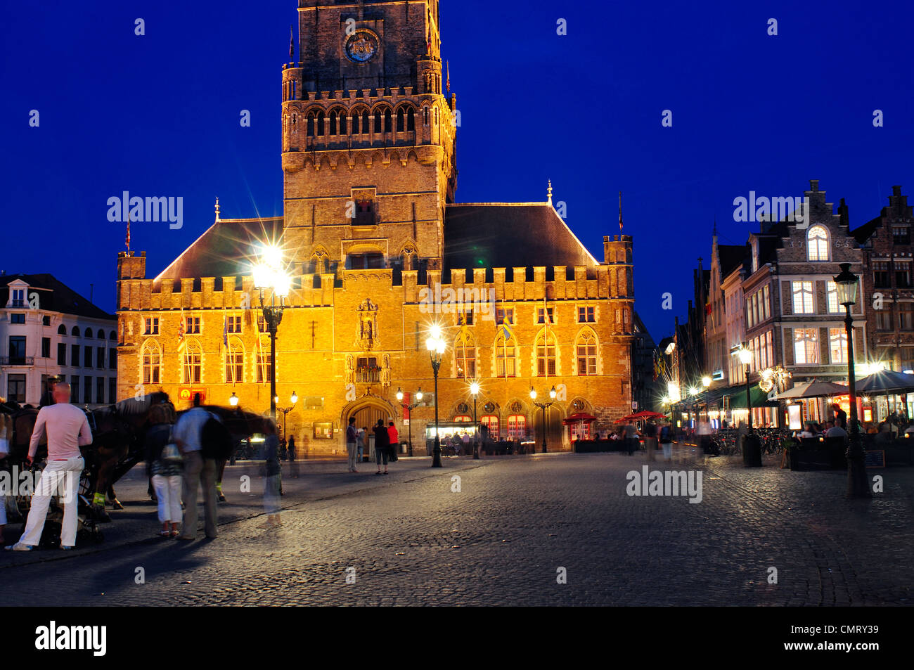 Belgium, Flanders, Bruges, Grote Markt, Market Square at Night Stock ...