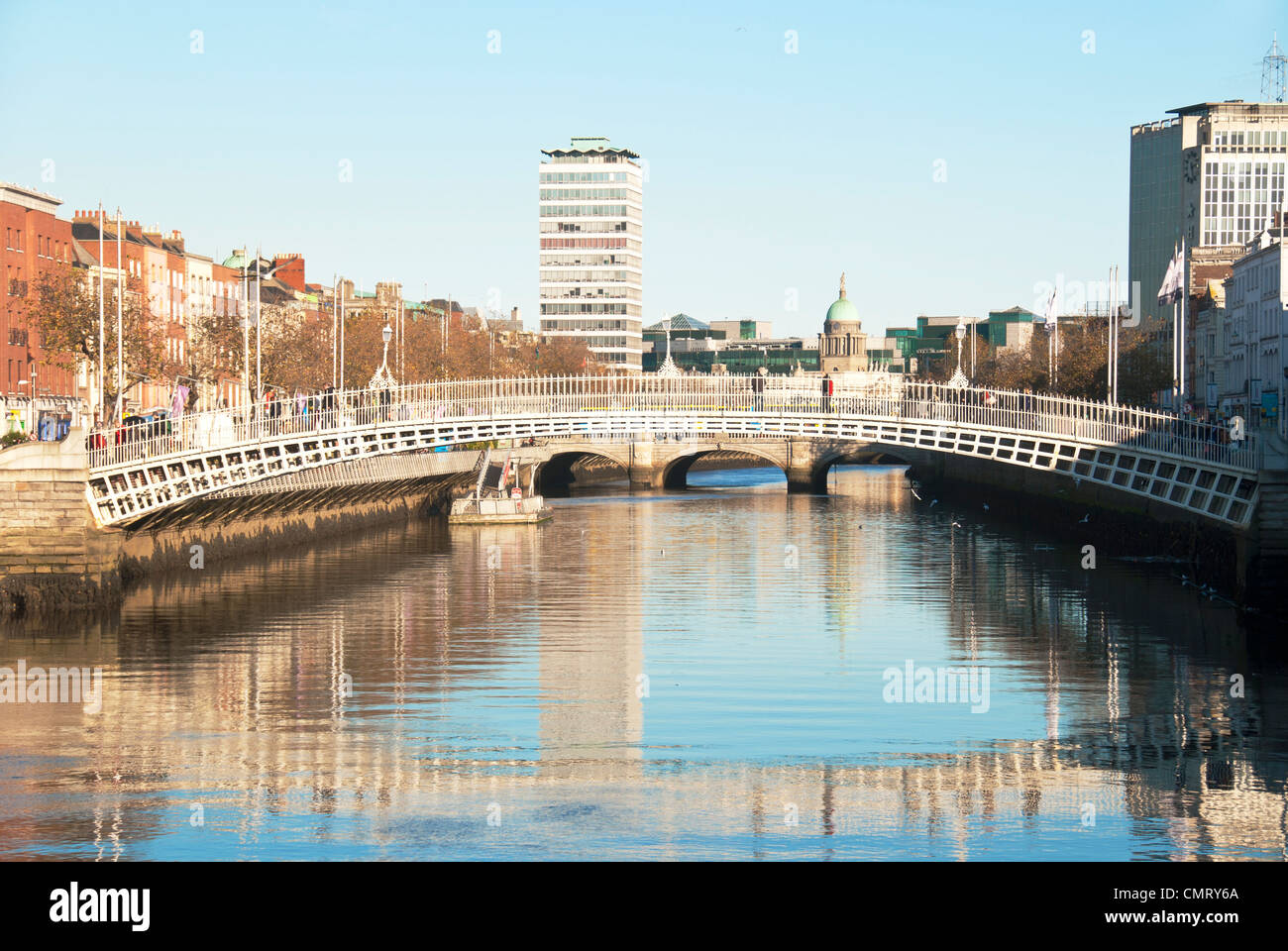 The river Liffey,which runs through the centre of Dublin city,Ireland ...