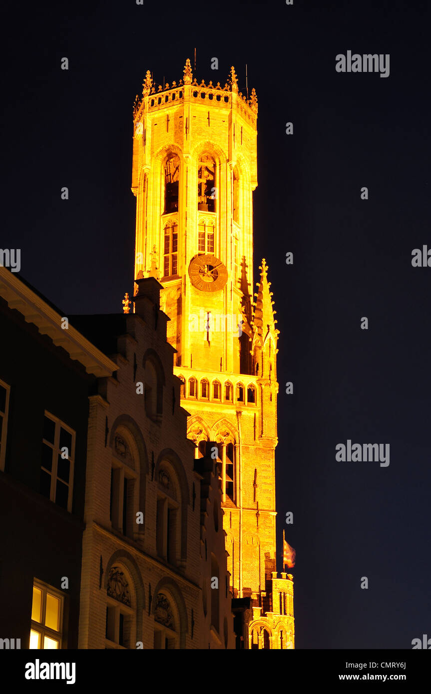 Belgium, Flanders, Bruges, Belfort Tower at Night Stock Photo - Alamy
