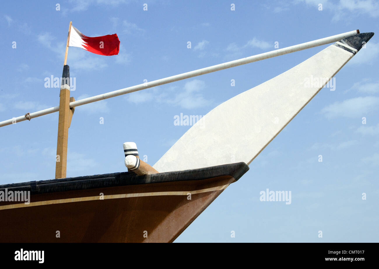 Bahrain, Manama city, the typical Dow boat in the fishermen harbour ...