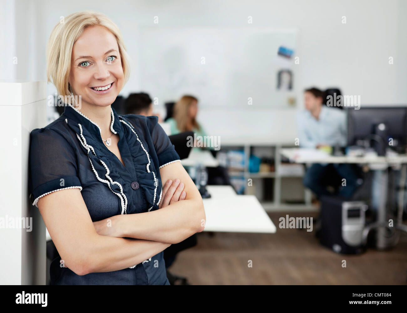 Happy office woman smiling, portrait Stock Photo - Alamy
